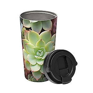 GTKSYNVE Reusable Coffee Mug with Lid and Handle, Cactus Succulents Tumbler for Hot & Cold Drinks 16oz Stainless Steel Insulated Coffee Tumblers Double Wall Vacuum Thermal Cup