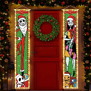 Jack Sally Lighted Banners Porch Signs Christmas Decor Christmas Nightmare Banner Christmas Decorations Before Outdoor Party Home