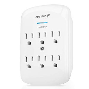 6 Outlet Wall Mount Surge Protector, Fosmon 3-Prong Surge Suppression 1200 Joules, 15A 125VAC 60Hz 1875Watts Wall Outlet Adapter, Grounded LED, ETL Listed - White