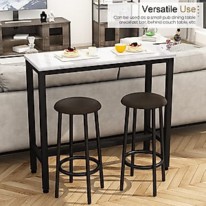 Recaceik Dining Table Set, 39.4” Rectangle Pub Dining Set Kitchen Table Set Bar Table with Stools, 3-Piece Breakfast Table Set with Metal Frame for Kitchen Dining Room w/ 2 Chairs - White