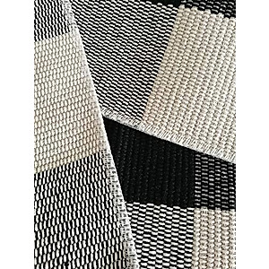 Buffalo Plaid Rug 2 x 3 ft Black White Checkered Door Mats for Entry Way, Front Porch, Kitchen, Farmhouse Carpet Cotton Washable Hand Woven Outdoor Rug