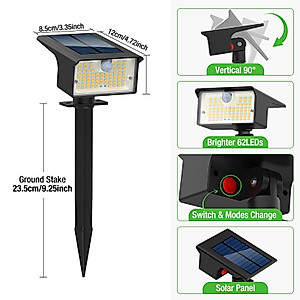 [3 Pack & 62LED]Solar Spot Lights Outdoor Motion Sensor, 3 Modes Motion Sensor Outdoor Lights 2-in-1 Solar Landscape Spotlights LED Solar lights for Outside Yard Garden Wall Pathway Walkway,Warm White