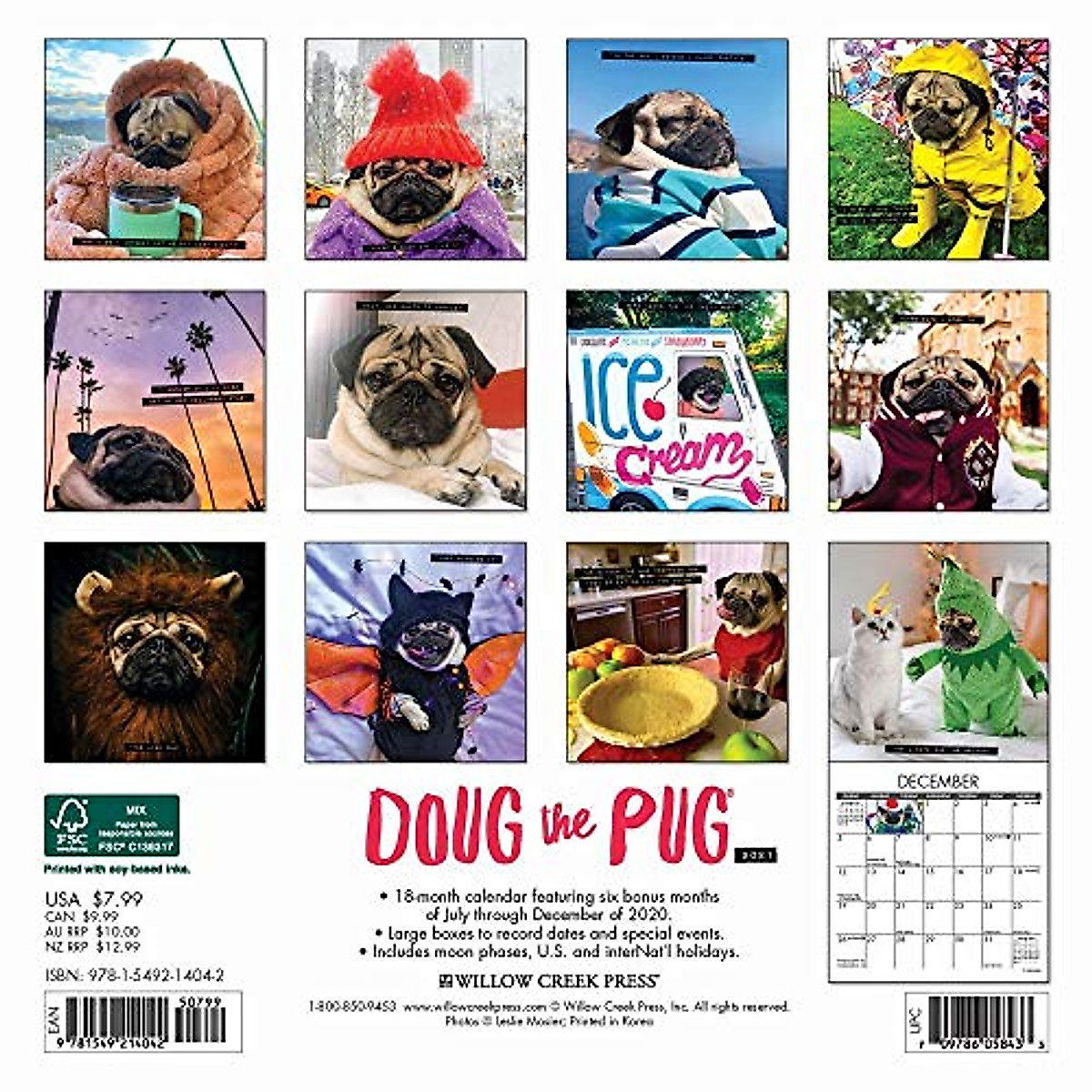 Doug the Pug 2021 Mini Wall Calendar (Dog Breed Calendar)