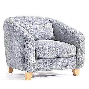 Living Room Single Sofa Chair,Modern Upholstered Teddy Sherpa Fabric Upholstery Accent Arm Chair,Comfy Reading Lounge Tub Barrel Club Arm Chair for Bedroom Small Spaces,Tufted Decorative,Lumbar Pillow