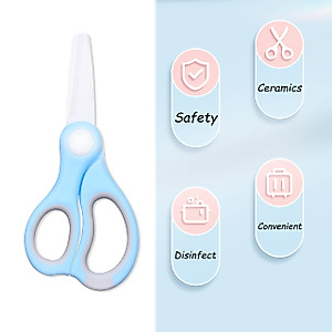 Kare & Kind Ceramic Baby Food Scissors - Blue - With Dust Cover and Storage Case - Cut Baby Food Easily - Ideal for Noodles, Meat, Chicken, Veggies and Fruits (Blue - 1 Pack)