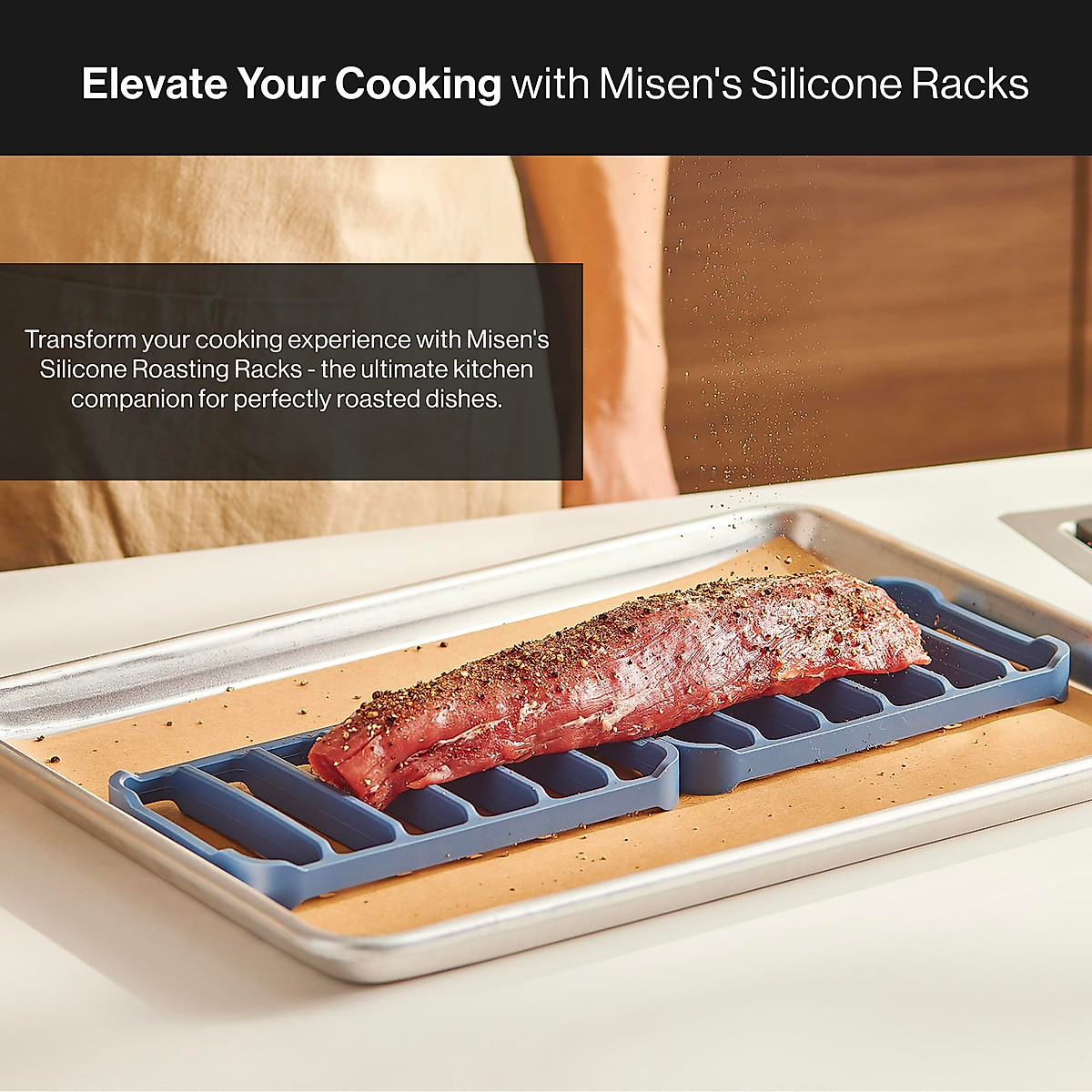 Misen Silicone Roasting Racks - Flexible 2-Piece Design, Maximum Airflow, Nonstick Surface, Easy to Clean, Perfect for Easy Sheet-Pan Dinners, No Scrubbing, High-Grade Silicone, Oven & Dishwasher Safe