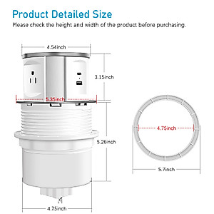 HHSOET Pop Up Outlet - USB C Power Strip for Counters