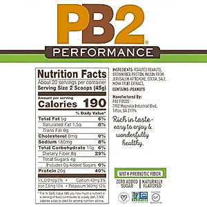 PB2 Performance Peanut Protein Powder with Dutch Cocoa – [2 lb/32 oz Jar] – 20g of Vegan Plant Based Protein Powder, Non GMO, Gluten Free, Non Dairy