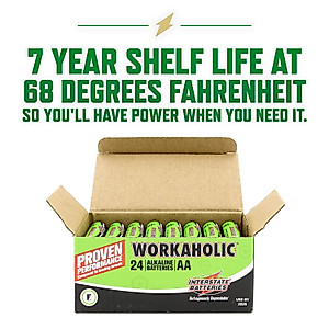 Interstate Batteries AA Alkaline Battery (24 Pack) All-Purpose 1.5V High Performance Batteries - Workaholic (DRY0070)