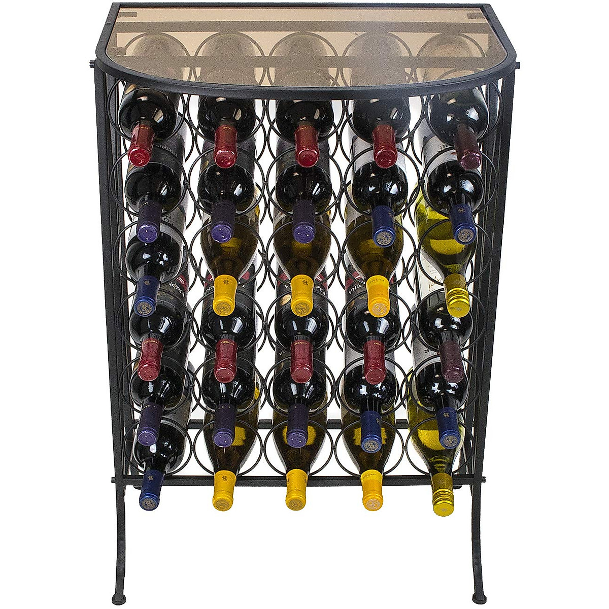 Sorbus Wine Rack Stand Bordeaux Chateau Style with Glass Table - Holds Bottles of Wine - Elegant French Style Wine Rack to Compliment Any Space - Minimal Assembly (Wine Stand - 30 Bottles)