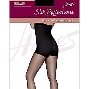 Hanes Silk Reflections Women's High Waist Control Top Sandal Foot Pantyhose, Barely There, E/F