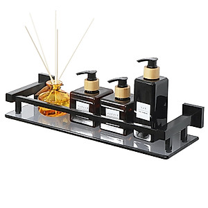 Alise Glass Bathroom Shelf, Matte Black Tempered Glass Shelves for Bathroom, Stainless Steel Modern Bathroom Floating Shelves Wall Mounted, 16 inch