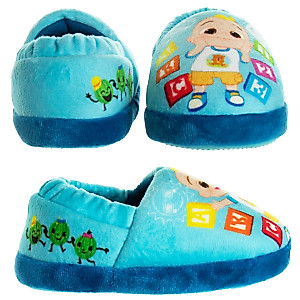 Josmo Cocomelon Toddler slippers - house shoes for boys girls warm plush bed moccasins slippers cocomelon shoes Blue (7-8 Toddler)