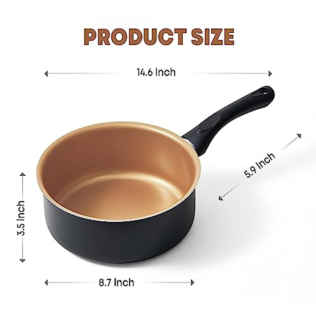 Cupertino 2 Quart Saucepan with Lid, Non Stick Copper Pot, 2 QT Small Pot for cooking, Sauce Pan Set Nonstick, Induction Compatible, Dishwasher & Oven Safe, PFOA Free