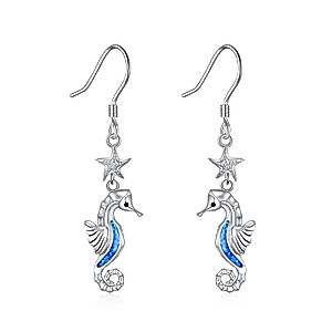 POPKIMI Seahorse Gifts for Women Seahorse Earrings 925 Sterling Silver Seahorse Earrings Seahorse Earring with Opal Seahorse Dangle Earrings Seahorse Drop Earrings Seahorse Jewelry for Birthday Christmas Gifts (Seahorse Gifts)