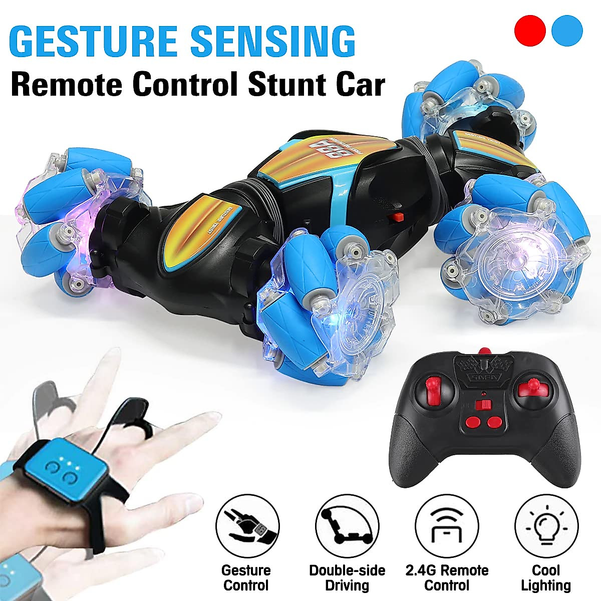 Remote Control Car,Gesture Sensing Car Hand Remote Controlled Car Stunt Crawler Double Sided Rotating 360 Rotating 2.4 GHz Remote Control Car Toy for Girls Boys
