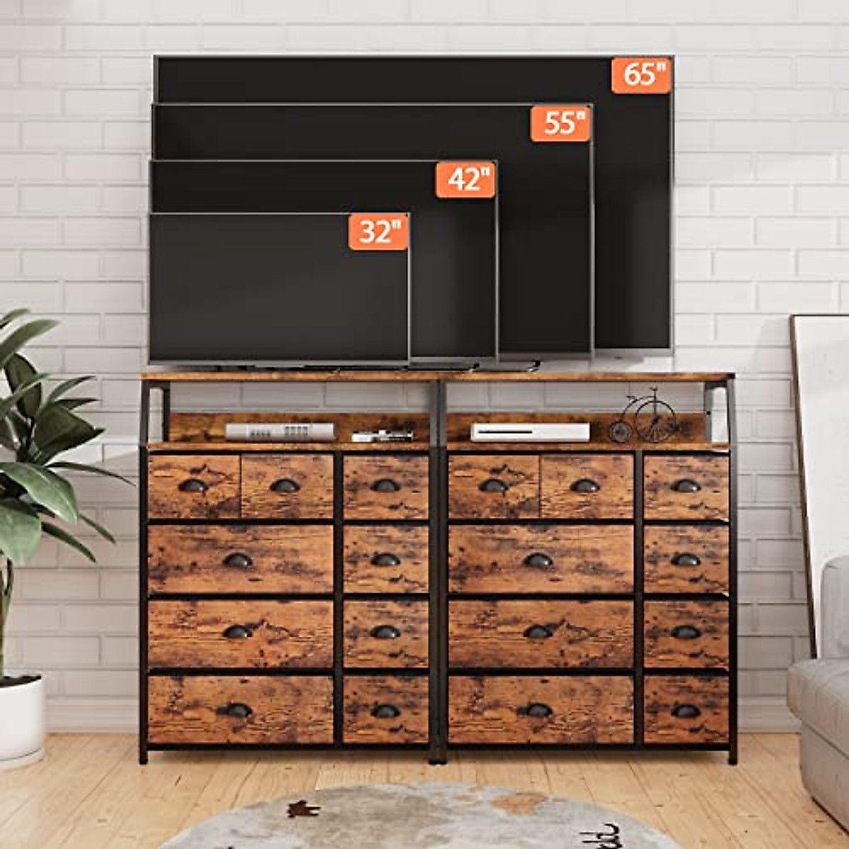 Furnulem 9 Drawer Dresser Large with Shelf, Tall Closet Storage Organizer for Bedroom, Fabric Storage Dresser, Wooden Top, Living Room, Entryway-Industrial Style (Rustic Brown, 31.5"x11.4"x39.8")