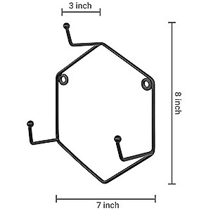 MyGift Wall Mounted Matte Black Metal Coffee Mug Holder Rack with 3 Hooks, Modern Geometric Hanging Mug Holder Set of 6 - Handcrafted in India