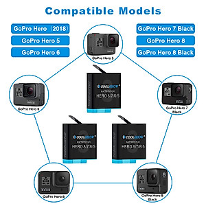 COOLSHOW Hero 8 Battery 1220mAh (3 Packs) and Triple Hero 8 Battery Charger Bundle Compatible with GoPro HERO8 Black,HERO7 Black,HERO6 Black, HERO5 Black,Hero(2018)