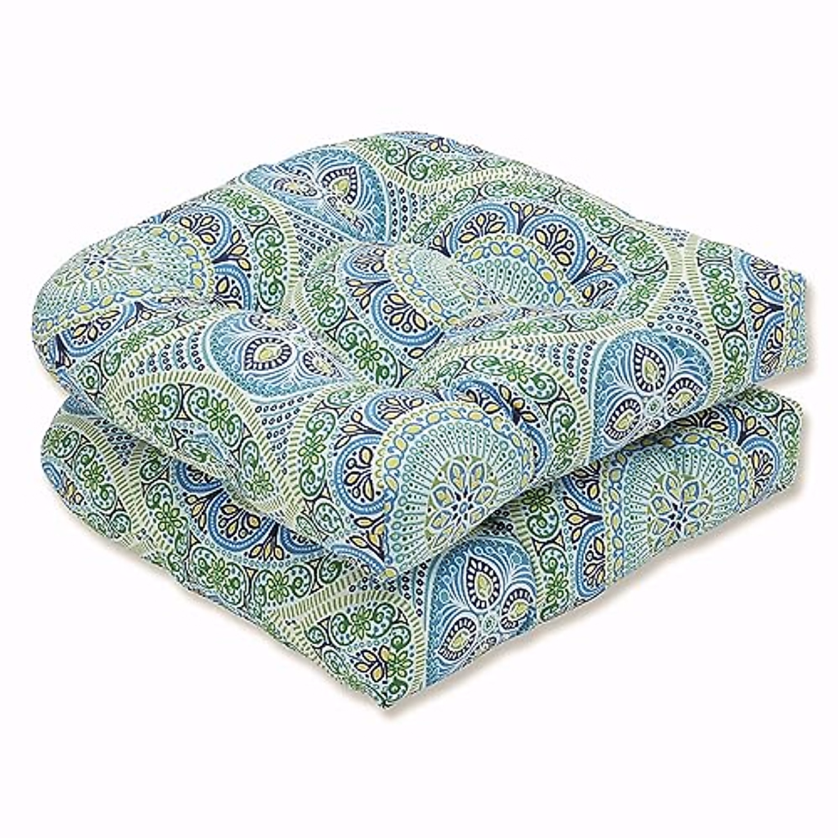 Pillow Perfect Outdoor/Indoor Delancey Lagoon Tufted Seat Cushions (Round Back), 2 Count (Pack of 1), Blue