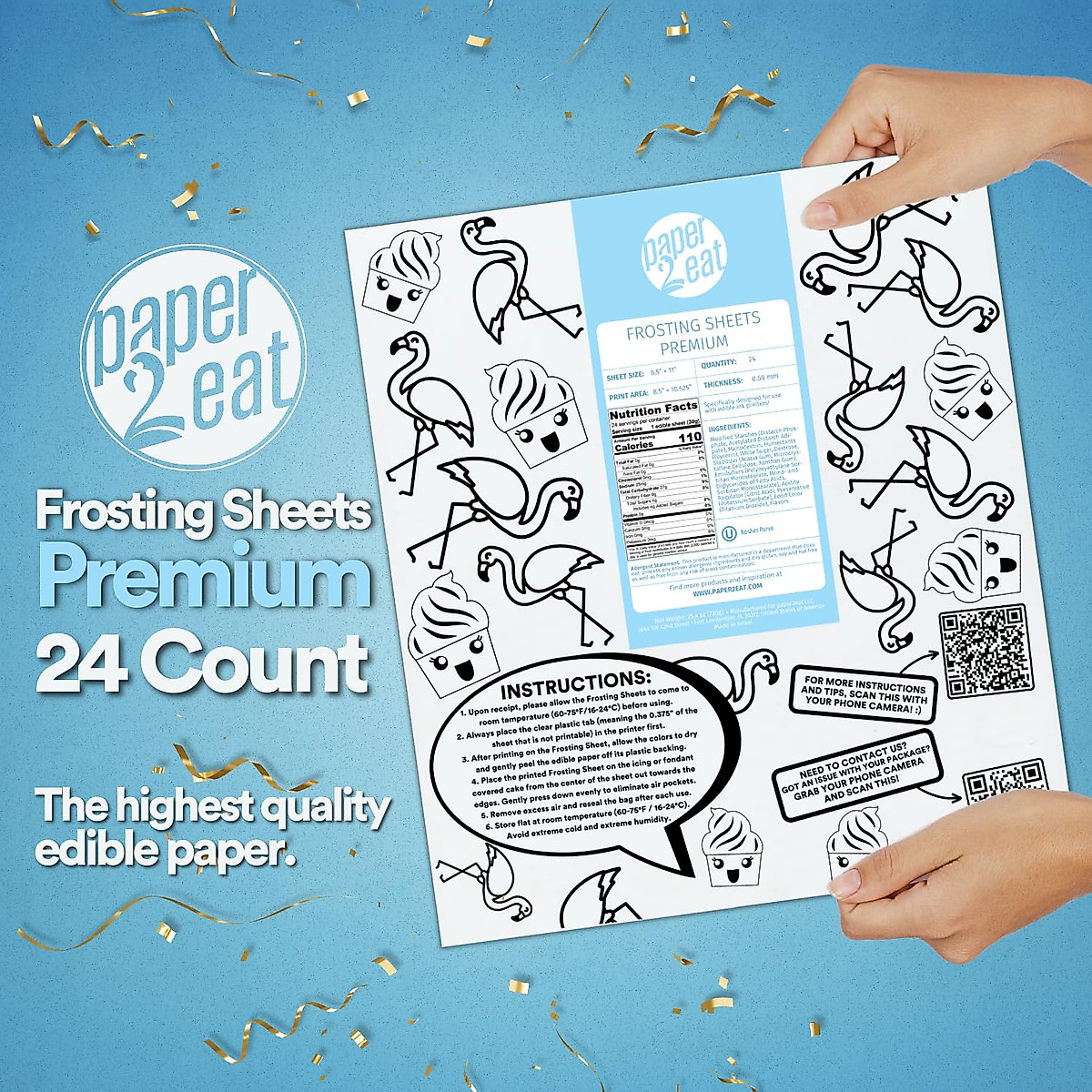 paper2eat Frosting Sheets Premium (Icing Sheets) 8.5“ x 11“ – 24 count – White Edible Printer Paper
