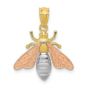 Solid 14k Yellow & Rose Yellow and White Gold Two Tone Polished Bee Pendant (17.1mm x 20.4mm)