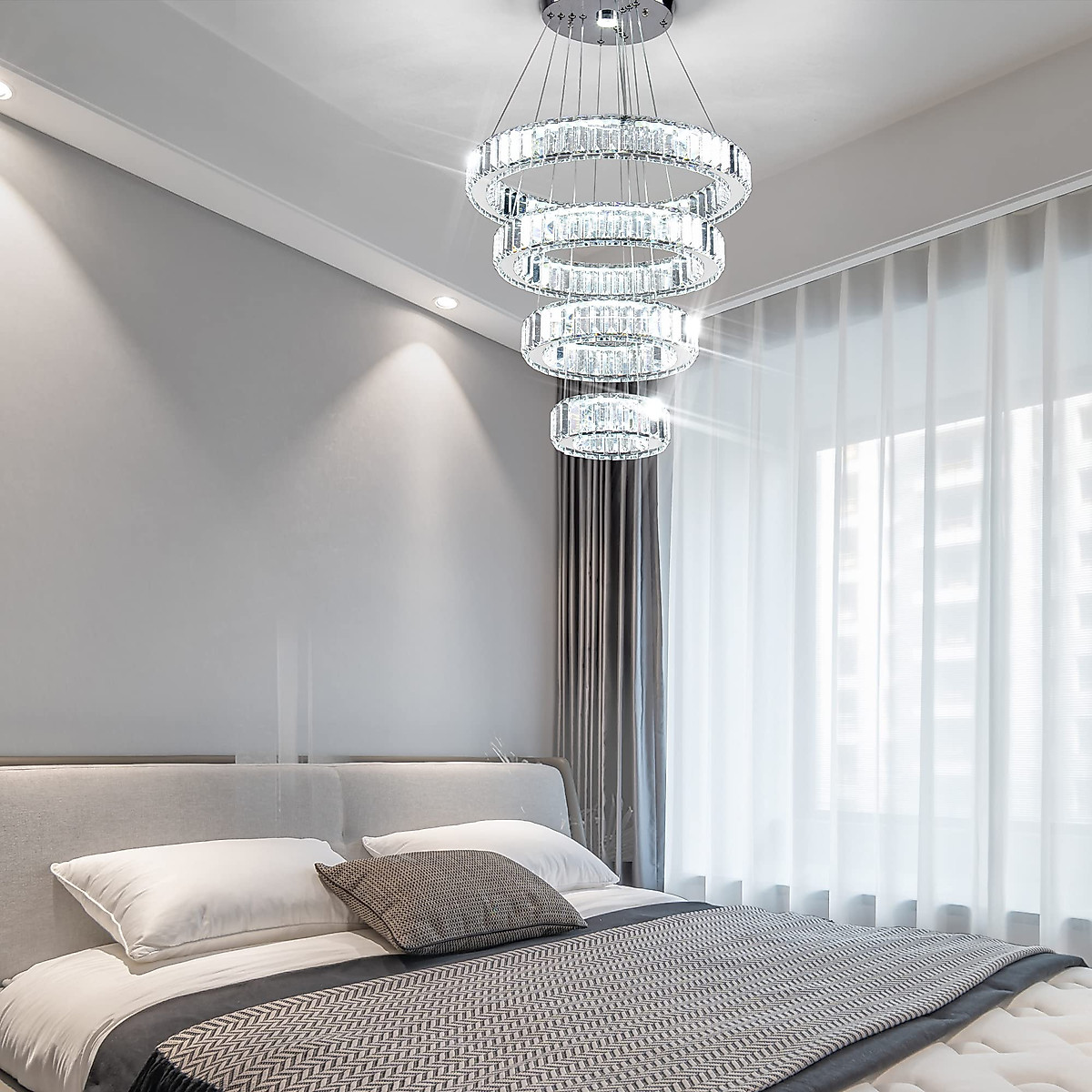 YPQXYHDA Modern Crystal Chandelier LED Pendant Light 4 Ring Chandelier LED Crystal Chandeliers for Dining Room Bedroom Living Room Dia 7.9"-11.8"-15.7"-19.7"