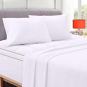 MASVIS Mattress Topper with Flat Sheet and Pillowcases - Queen Size Extra Thick Mattress Pad Cover for Back Pain - Soft Bedding Sheet - Overfilled Plush Pillow Top with 8-21 Inch Deep Pocket - White