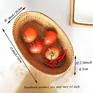 12.6 Inch Woven Bread Basket Fruit Basket for Kitchen Counter Wicker Handmade Long Bread Serving Basket Food Organizer Display Basket Storage Basket for Spoon Fork Napkin
