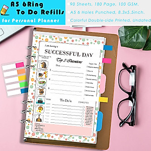Rancco A5 Planner Inserts Daily Planner To Do List Refills, 90 Sheet 180 Page 6-Hole Successful Day Planner Refills w/Binder Divider, Pouch, Ruler, Index Tab for Filofax, Journal, Undated,5.7x8.3inch