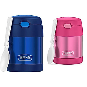 THERMOS FUNTAINER 10 Ounce Stainless Steel Vacuum Insulated Kids Food Jar Bundle with Folding Spoons