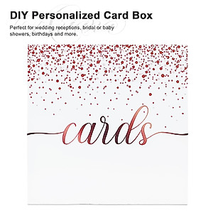 QIKSION Rose Gold Cards Box for Party, White and Rose Gold Gift Card Box Holder Money Box for Birthdays, Bridal Shower, Weddings, Baby Shower, Graduation, Anniversaries