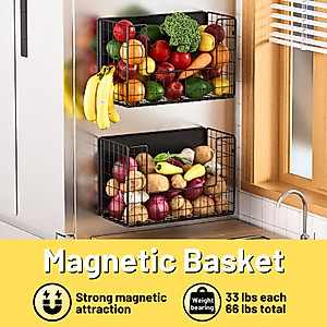 2 Set Magnetic Shelf for Fridge , Fruit Potato & Onion Storage Bins, Pantry Organizers & Storage, Large Container Magnetic Basket for Refrigerator, Kitchen Counter, Cabinet, Magnetic Fridge Organizer