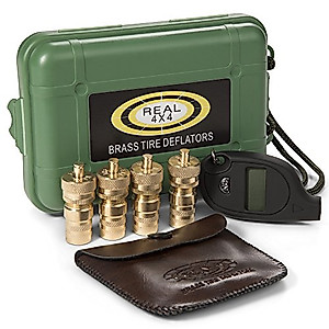 Real 4X4 4 Tire Air Deflators for Offroad Vehicles, Cars, ATVs, Jeep Wranglers and Four Wheelers - Valve Deflator with Pressure Gauge Automatic Deflating Brass Kit for Tubes and Tires (6-30 PSI)