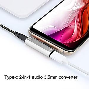 USB c to 3.5mm Audio Adapter Jack Headphone Adapter Dongle Dual Adaptor 2 in 1 to Aux Adapter Compatible with Huawei P40 P30 Pro P20 MatePad Pro 5G Note 20 Pixel 6/5/3/4 XL
