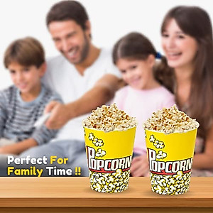 BLUFEU [50 Pack] 32 Oz Paper Popcorn Buckets – Leak-proof Disposable Popcorn Containers – Sturdy & Large Popcorn Cups Disposable for Movie night, Carnivals, Theme Party Decorations