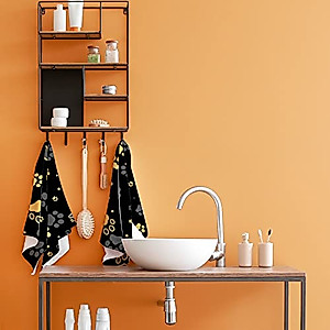 XOLLAR 2 pcs Hand Bath Towels Gold Dog Paw Print Star, Absorbent Soft Fingertip Towel Body Hair Drying Cloth for Bathroom Kitchen Gym Spa, 30” x 15” Quick Dry, 30 x 15 inches