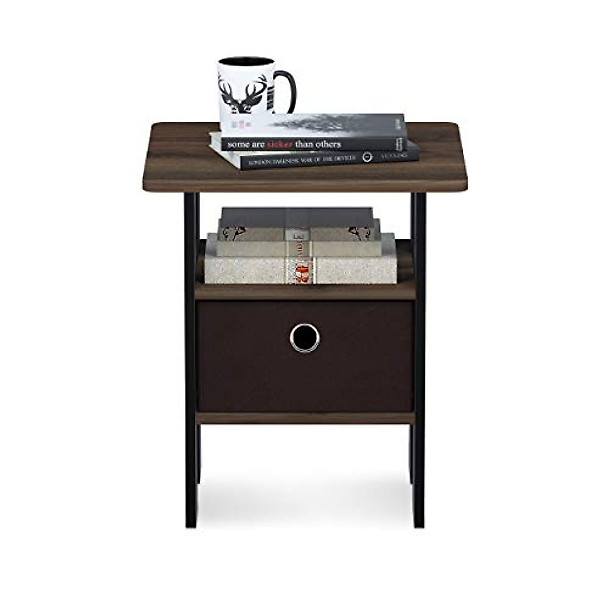 Furinno Andrey End Table / Side Table / Night Stand / Bedside Table with Bin Drawer, Columbia Walnut/Dark Brown,1-Pack, Center Bin