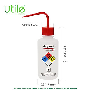 Utile 4pcs of Vol. 17oz (500ml) Acetone Wash Bottles, Narrow Mouth, Self-Venting Safety Squeeze Bottle, LDPE Material with PP Material Closure, 5511.0171.4