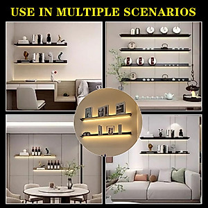 MOFGOE Floating Display Shelf with Built-in Illuminated LED Light and Invisible Brackets, Metal Wall Mounted Light-Emitting Bookshelf, Wall Decor Set of 2, Small Lighted Display Stand,80cm/32in