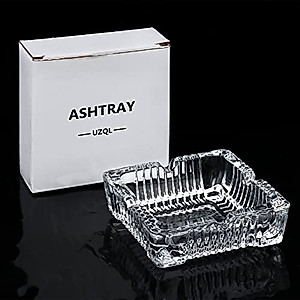 UZQL Ashtray, Glass Ashtray Square Crystal Ashtray, Classic Design Ashtray for Weed, Home Large Ashtrays for Cigarettes Outdoor （4.1 inch）