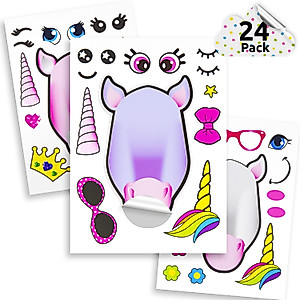 24 Make A Unicorn Stickers for Kids - Great Unicorn Theme Birthday Party Favors - Fun Craft Project for Children 3+ - Let Your Kids Get Creative & Design Their Favorite Unicorn Stickers