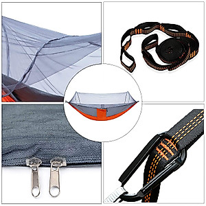 YOOMO Camping Hammock with Mosquito Net & 10ft Hammock Tree Straps Portable Lightweight Parachute Fabric Travel Bed for Hiking, Backpacking, Garden. (Gray/Orange)