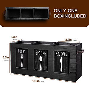 MINCORD Wood Flatware Organizer, Rustic Utensil & Silverware Holder for Forks, Spoons, Knives, Farmhouse Kitchen Cutlery Caddy Bin Countertop - Black