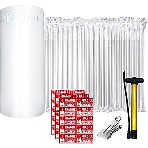 YUANSHAO Bubble Cushioning Wrap Roll,6inx164ft,Inflatable Air Column Wrap for Heavy Duty Packing/Moving,Breakable Shipping Supplies,Packing Materials,with 30 Fragile Stickers and Pump