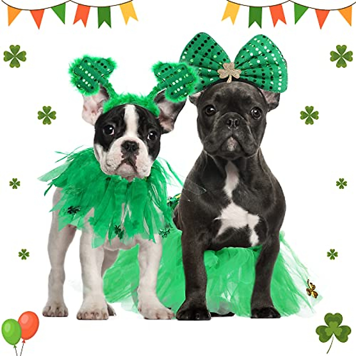 4 Pcs St Patrick's Day Dog Costume Pet Costume, Tutu for Dogs Sequins Bowtie Shamrock Headband Dog Dress Tutu Collar Green Puppy Skirt for St. Patrick's Day Irish Party Dog Pets Accessories Photo Prop