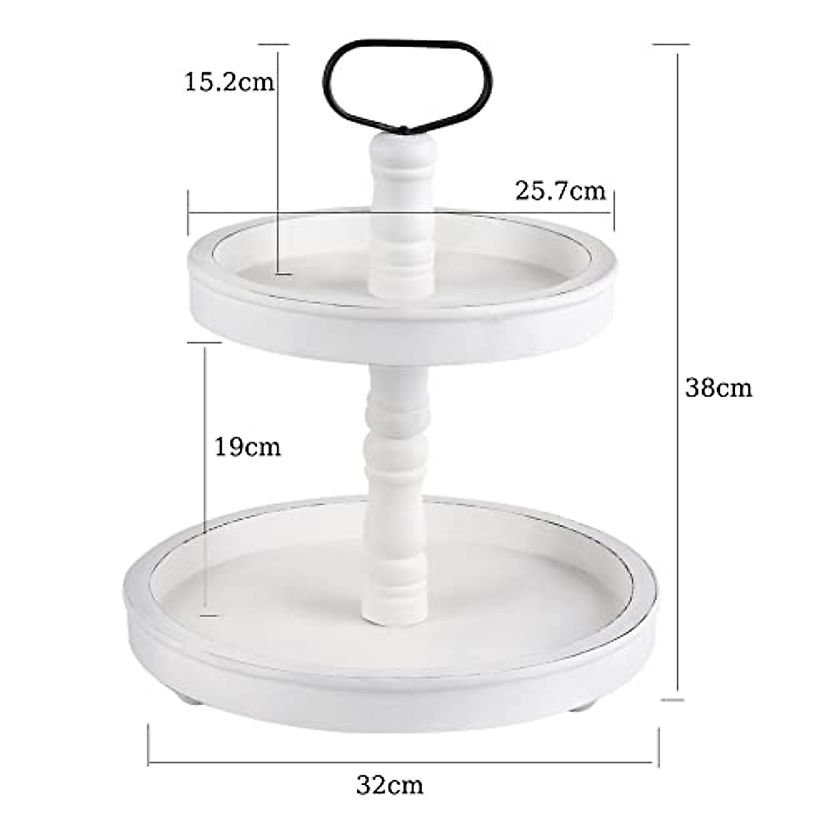 Funly mee Distressed Rustic White Wood Two-Tier Tray with Metal Handle,Decorative Organizer Tray for Kitchen Counter Top or Dining Room Table(White)