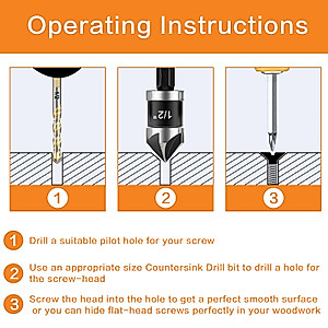 5 Pcs Countersink Drill Bit Set, 82 Degree, 5Flute with 1/4” Quick Change Hex Shank, Sizes 1/4” to 3/4” for Metal, Wood & Plastic, Ideal for Carpentry, Metalwork, Plastic Fabrication
