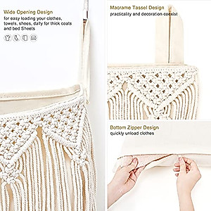 Mkono Macrame Hanging Laundry Hamper with Over The Door Hooks Saving Space Laundry Bag with Zipper and Wide Open Top Boho Decor Hanging Dorm Dirty Clothes Hamper, for Bathroom Home Travel