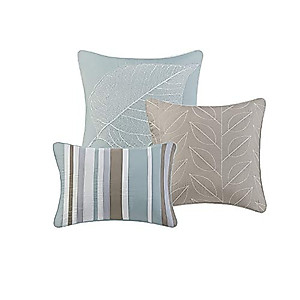 Madison Park Caelie Quilt Modern Classic Design All Season, Breathable Coverlet Lightweight Bedding Set, Matching Shams, Decorative Pillow, Full/Queen(90"x90"), Leaf Blue 6 Piece